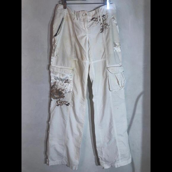 Cache | Pants & Jumpsuits | Lowrise Cargo Pants Floral Embroidery White ...